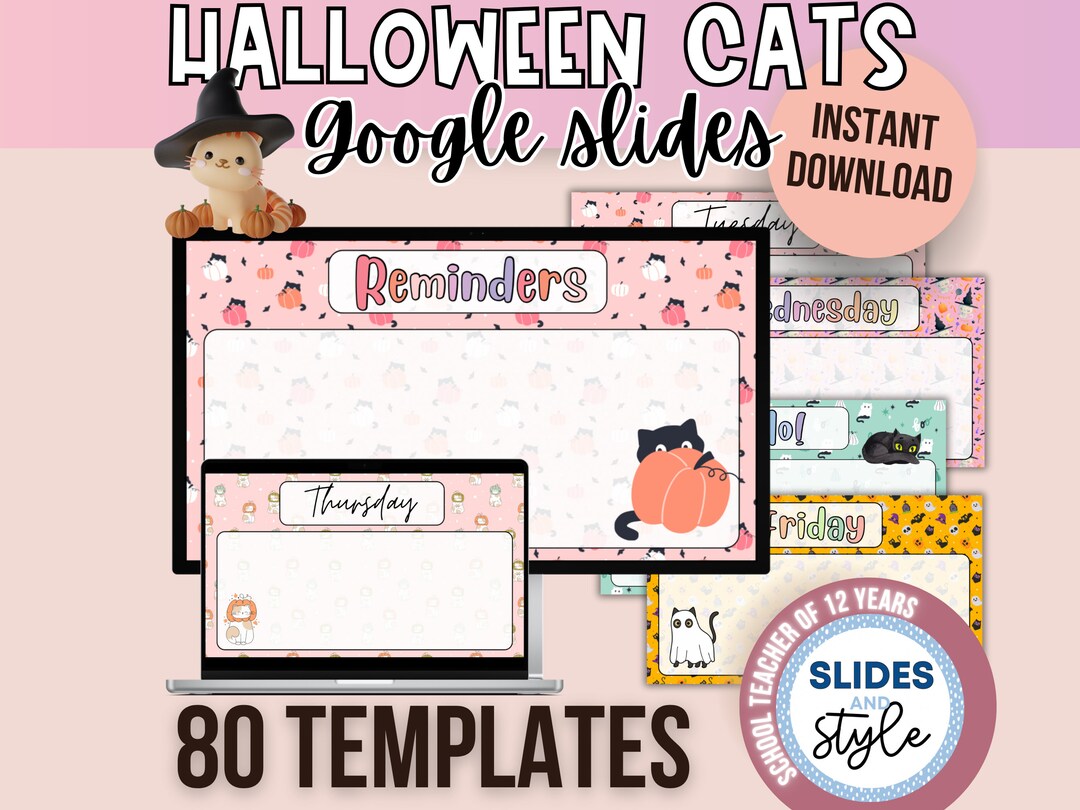 Halloween Cats Google Slides Template Cute Cats Classroom - Etsy