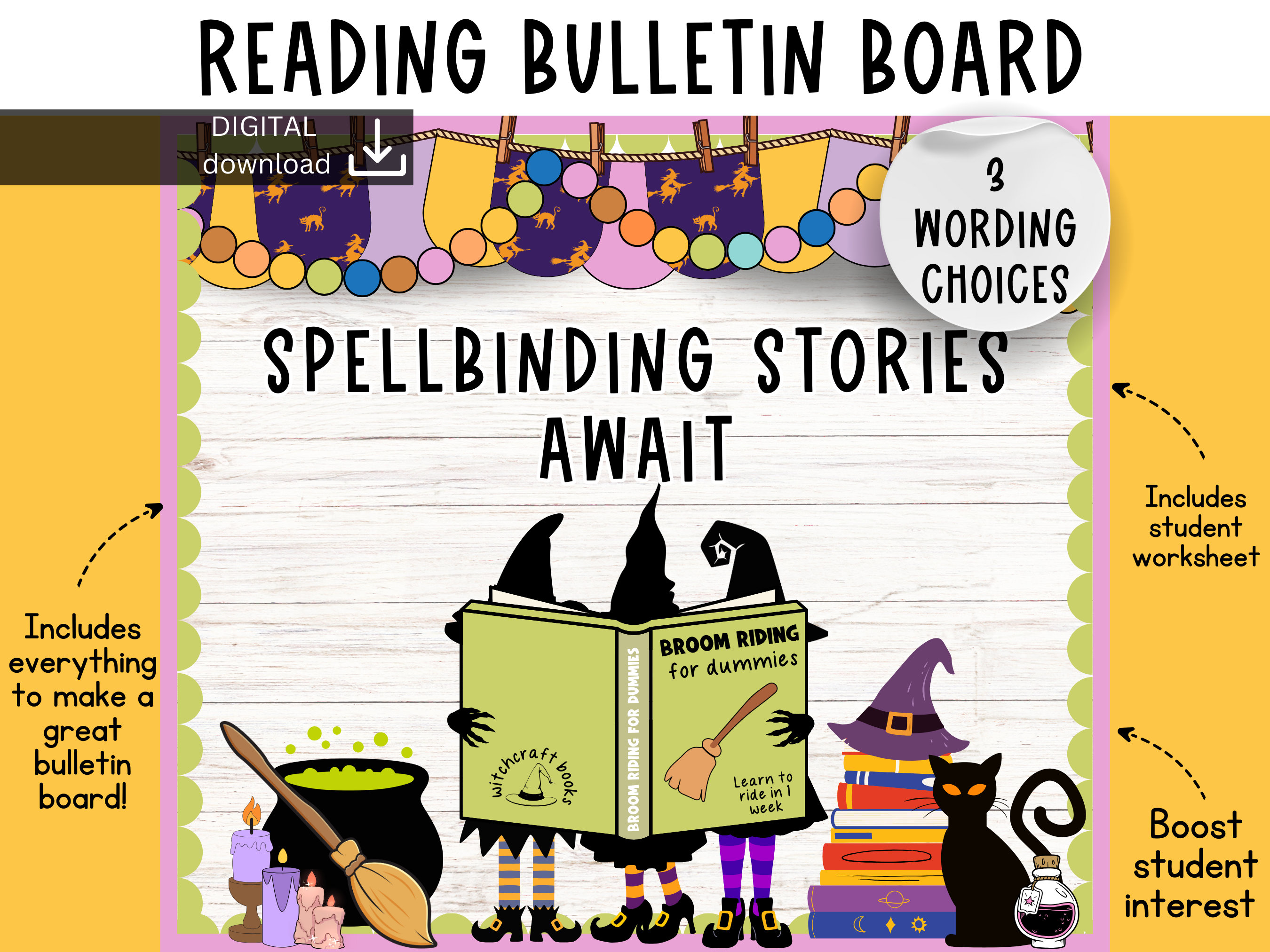 Halloween Reading Bulletin Board | Witch Reading Corner Decor | Spooky ...