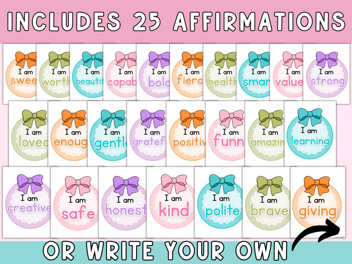 Coquette Classroom Affirmation Station: Mental Health Decor (printable ...