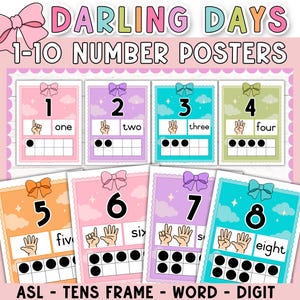 Pastel Number Posters 1-10: ASL, Tens Frame, Classroom Math (PDF ...
