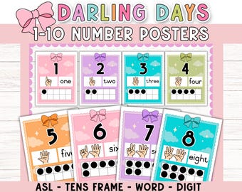 Pastel Number Posters 1-10: ASL, Tens Frame, Classroom Math (PDF ...