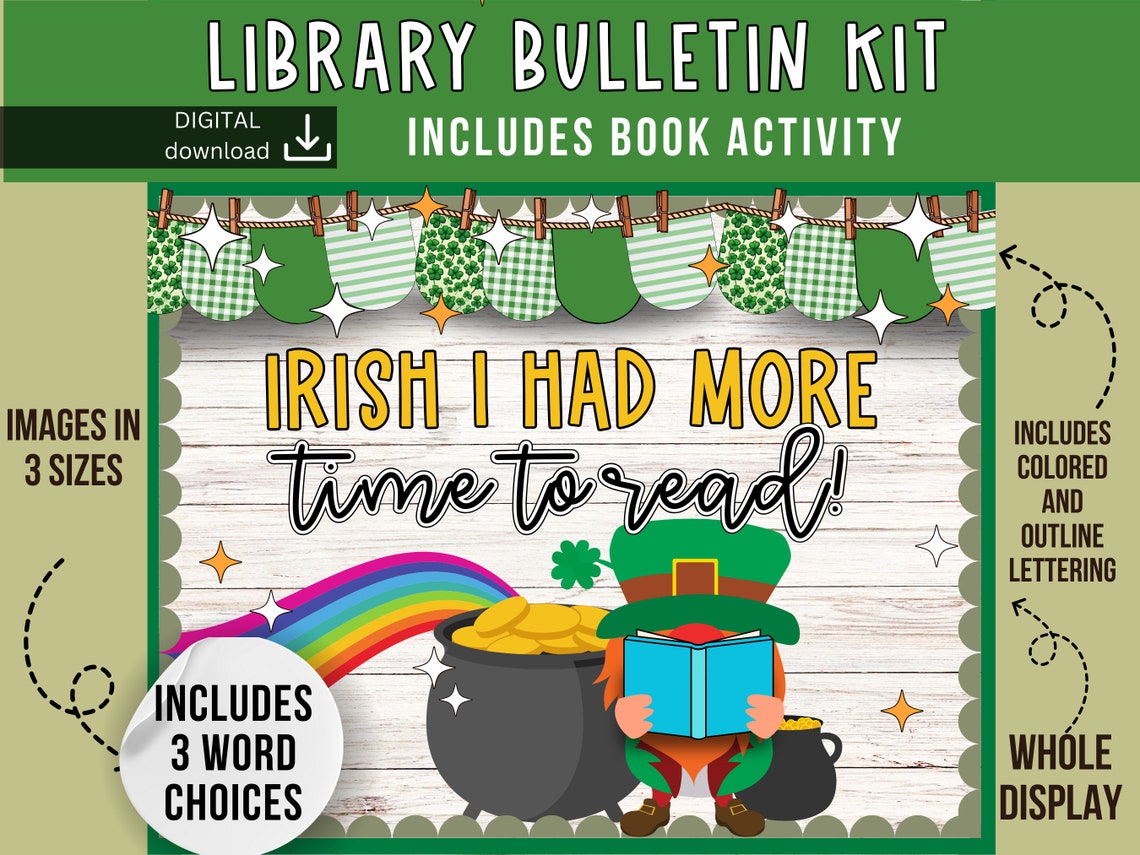 Reading Bulletin Board | St Patricks Day Bulletin Board Kit | Library ...