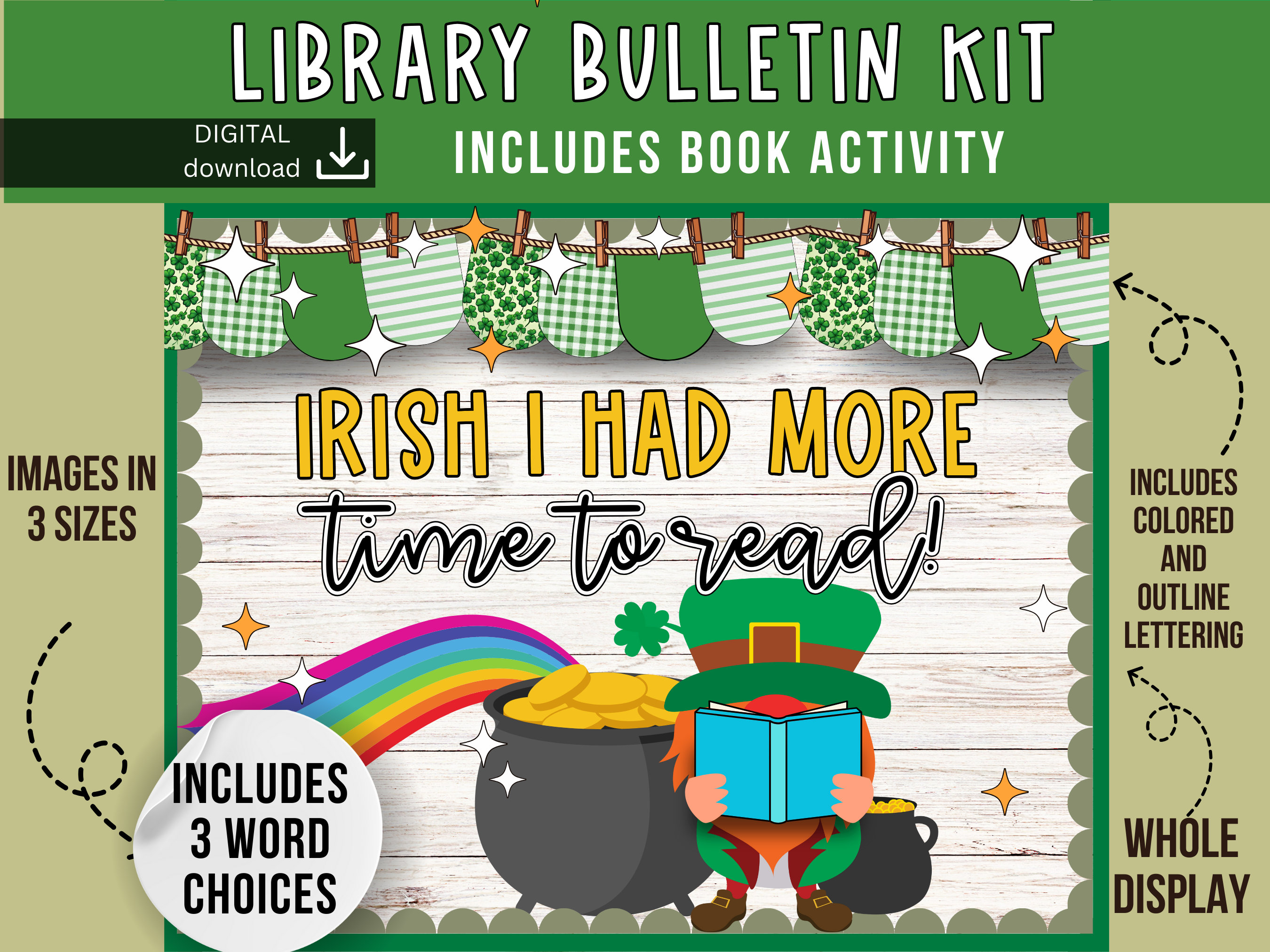 Reading Bulletin Board | St Patricks Day Bulletin Board Kit | Library ...