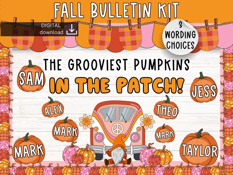 Groovy Fall Bulletin Board Kit | Retro Pumpkin Bulletin Board | Groovy ...