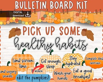 Fall Health Bulletin Board Kit: Editable Pumpkin Theme (digital ...