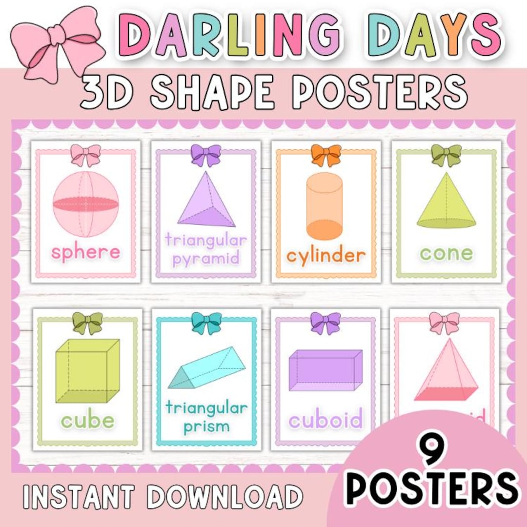 3D Shapes Posters for Classroom | Cute Couqette Learning Decor | Cute ...