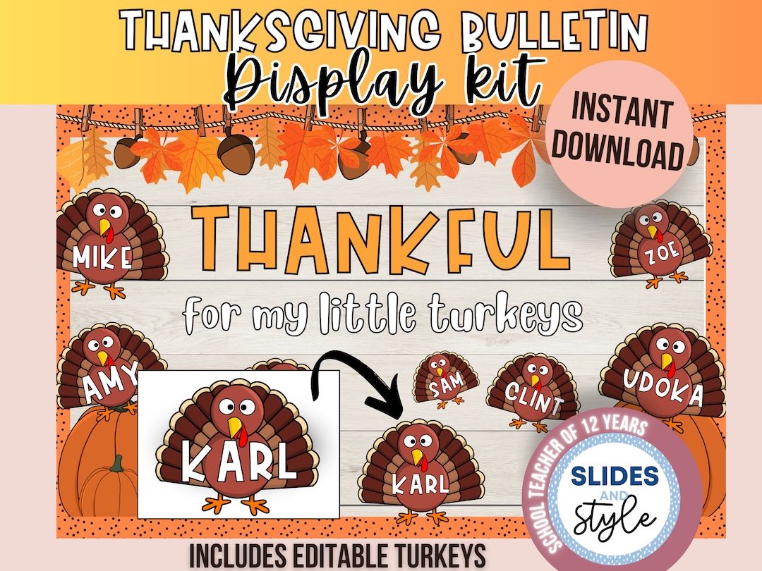 Thanksgiving Bulletin Board Kit Turkey Decor Bulletin Board Digital ...