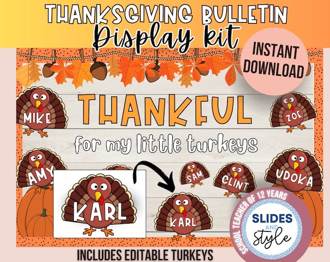 Gratitude Feast Bulletin Board Kit Thanksgiving Door Decor Editable ...