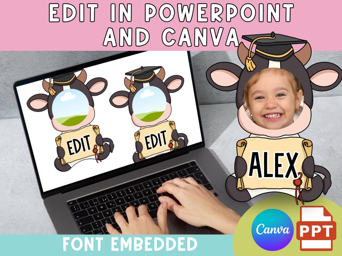 Cow Graduation Bulletin Board Kit: Editable Classroom Decor (digital ...