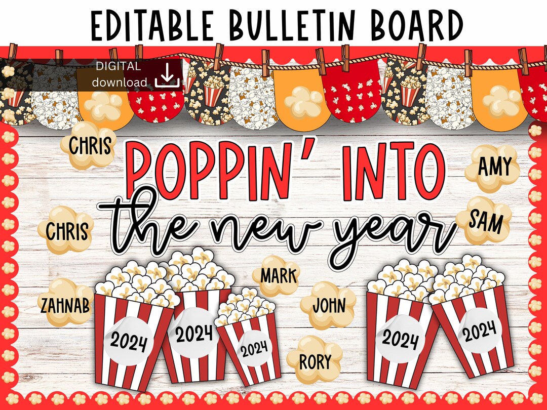 New Year Bulletin Board Popcorn Bulletin Board New Year Classroom Decor ...