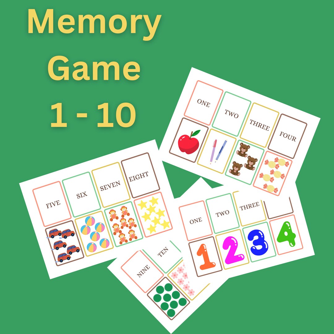 Memory Game-learn Numbers 1-10 - Etsy
