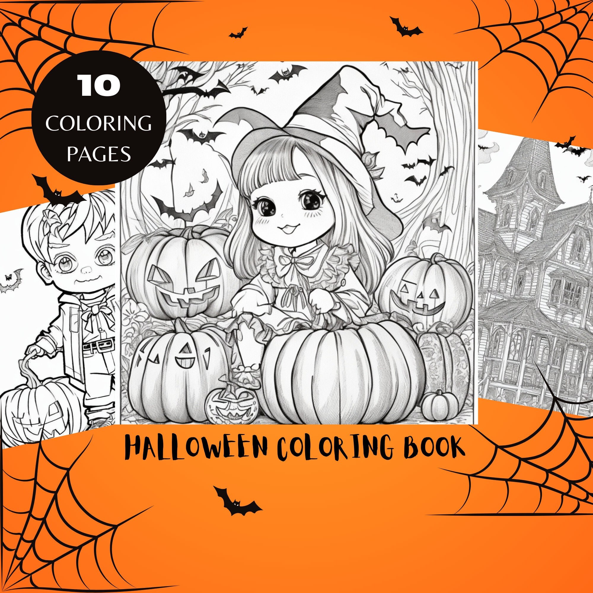 Coloring Pages: 10 Halloween Coloring Pages - Etsy