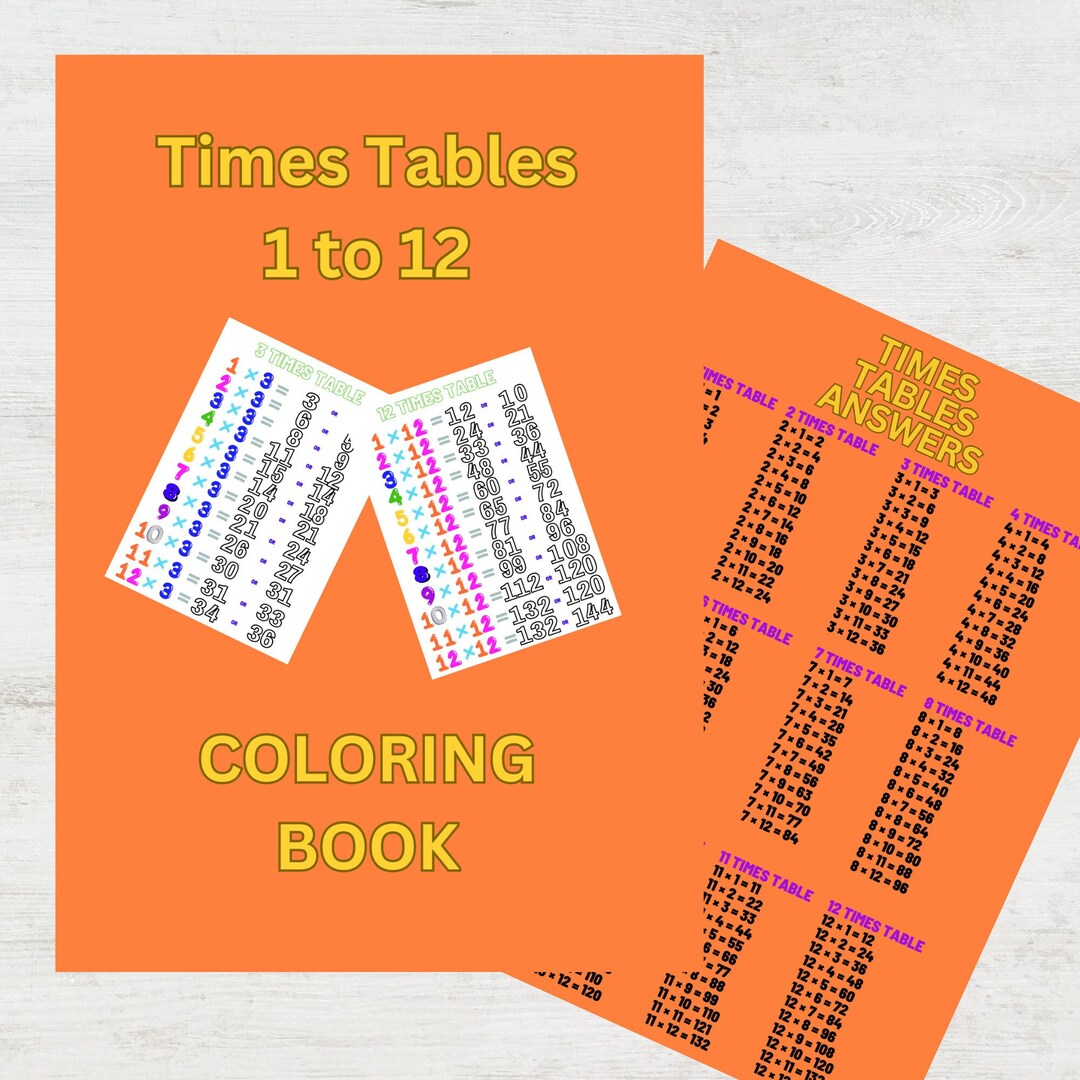 Times Table 1 to 12 Coloring Book, Multiplication Table Coloring Book ...