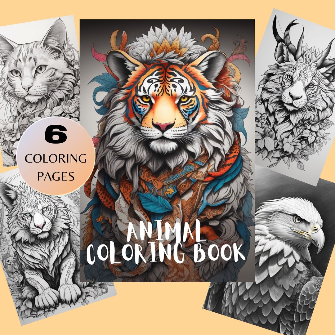 Coloring Pages: 6 Advanced Animal Coloring Pages - Etsy