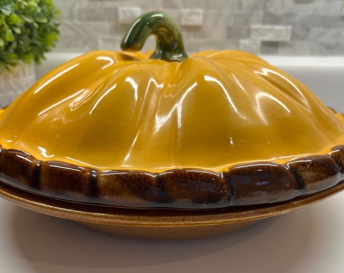 Vintage Over and Back Pumpkin Lidded Pie Plate . Made in Portugal ...