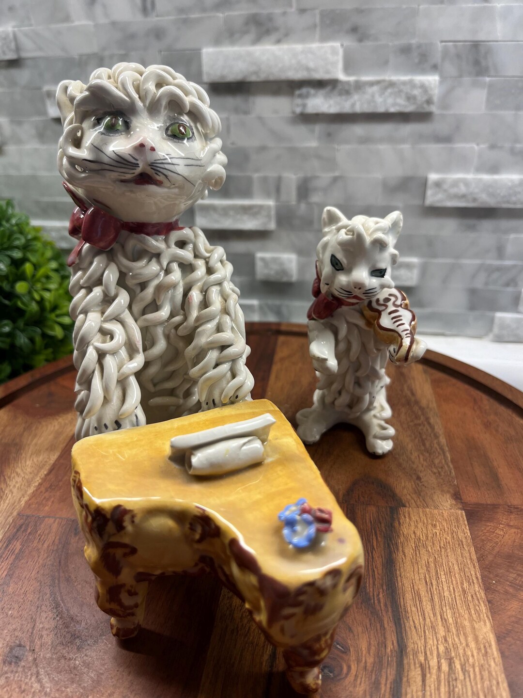 Vintage Cat Figurines, Made in Italy,spaghetti Cat, Cat W Piano, Cat W ...