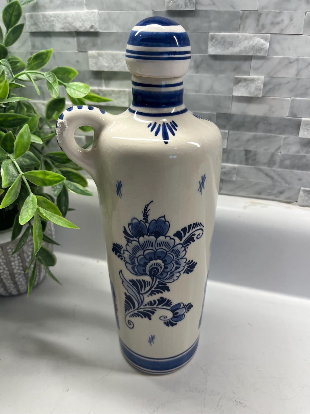Antique Delft Blue Olive Oil Decanter: Hand-painted Dutch Windmill ...