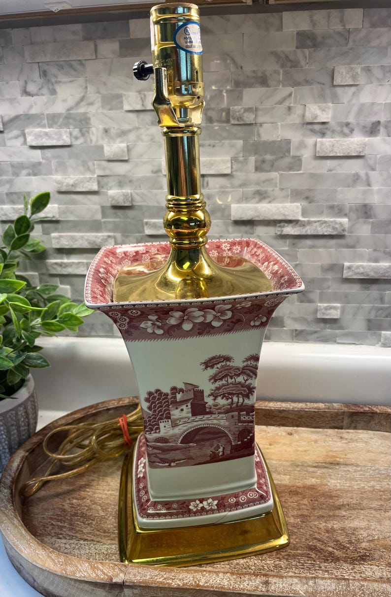 Vintage Spode Pink Tower Vase Table Lamp: Red Willow Decor; Read ...