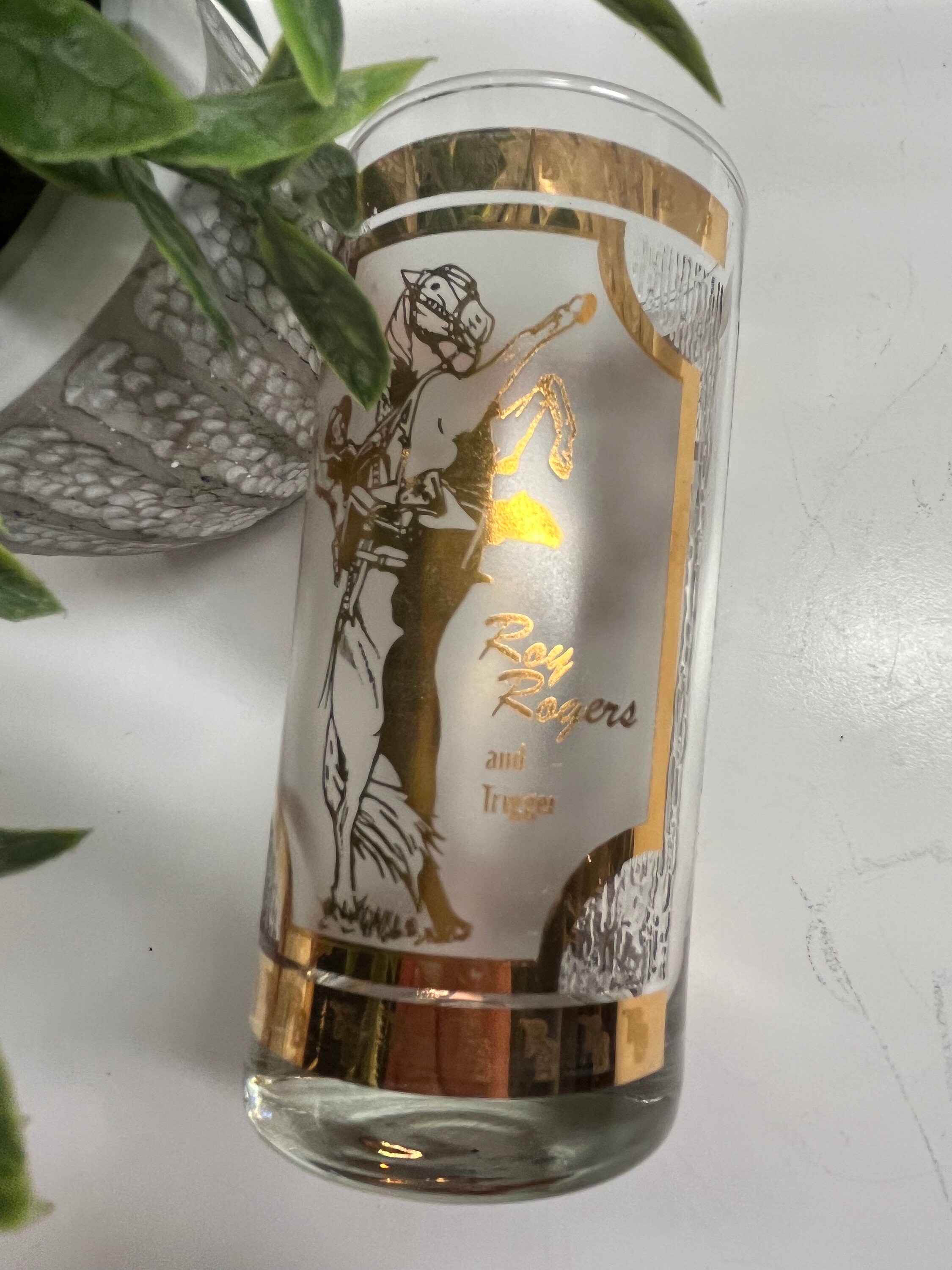 Vintage Culver Glass Roy Rogers and Trigger frosted 22K Gold Encrusted ...