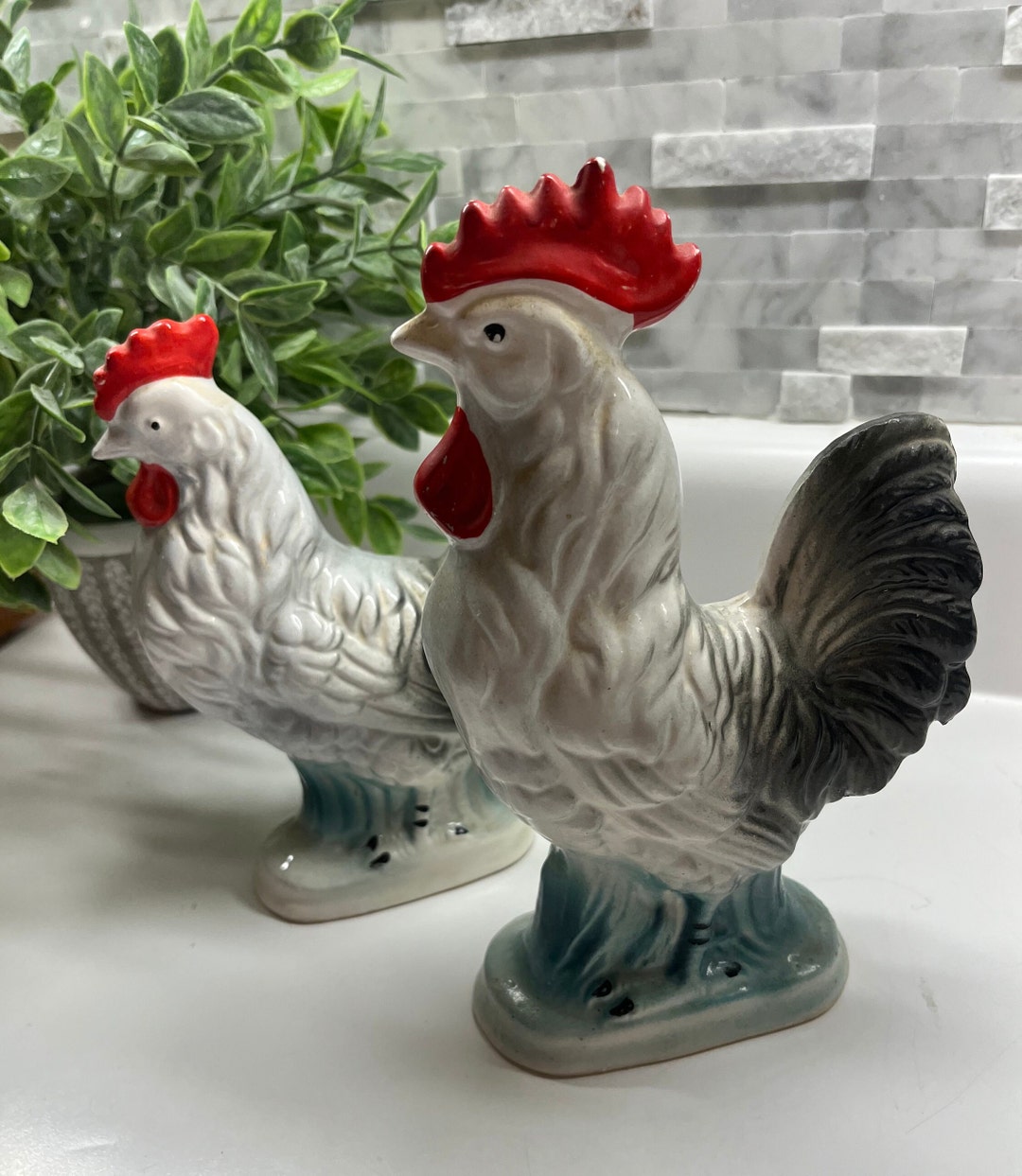 Antique Ceramic Rooster/chicken/hen Figurines — Vintage Collectible ...
