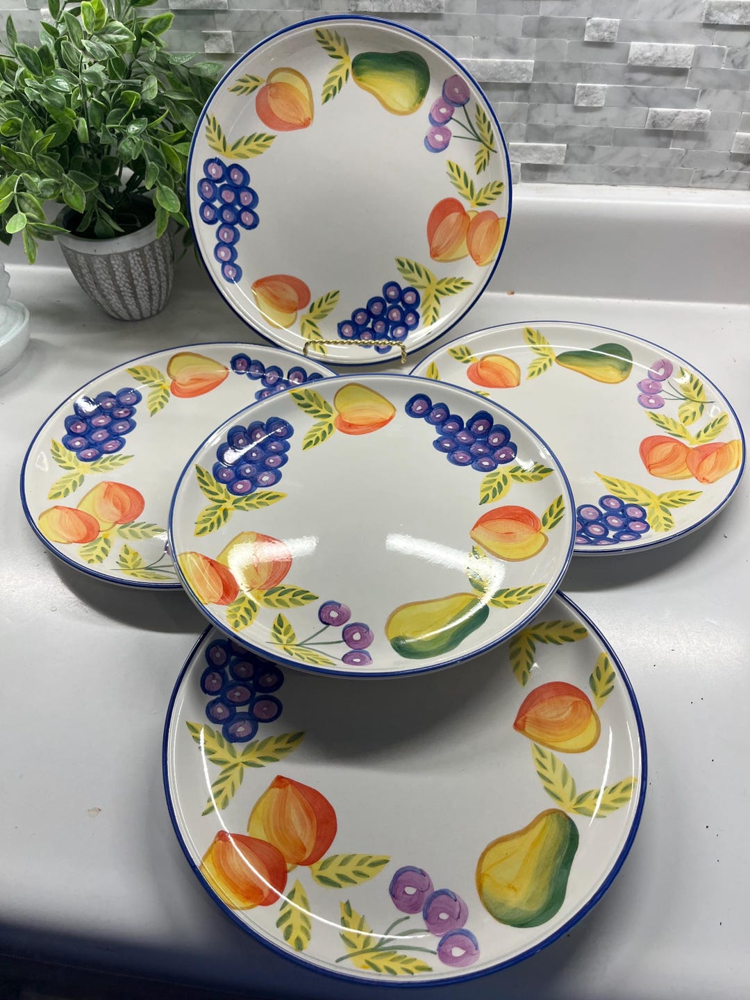 Artist’s Touch Orchard Jubilee Fruit Design Dinner Plates Set of 5 ...