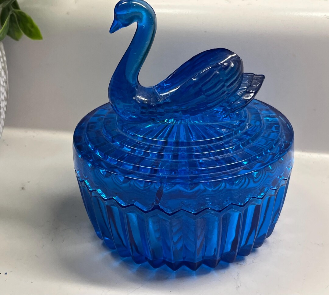 Vintage Cobalt Blue Jeanette Glass Trinket Dish Powder Jar Lipstick ...