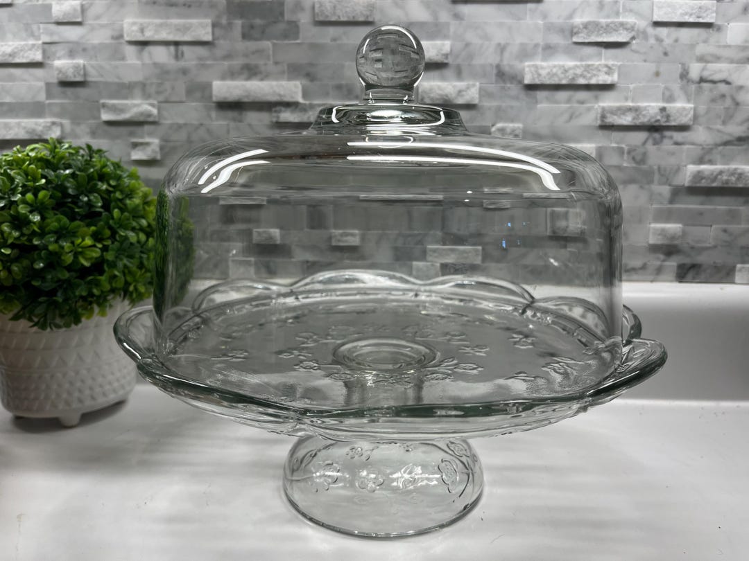 Vintage Savannah Domed Cake Stand Pedestal Plate Platter Anchor Hocking ...