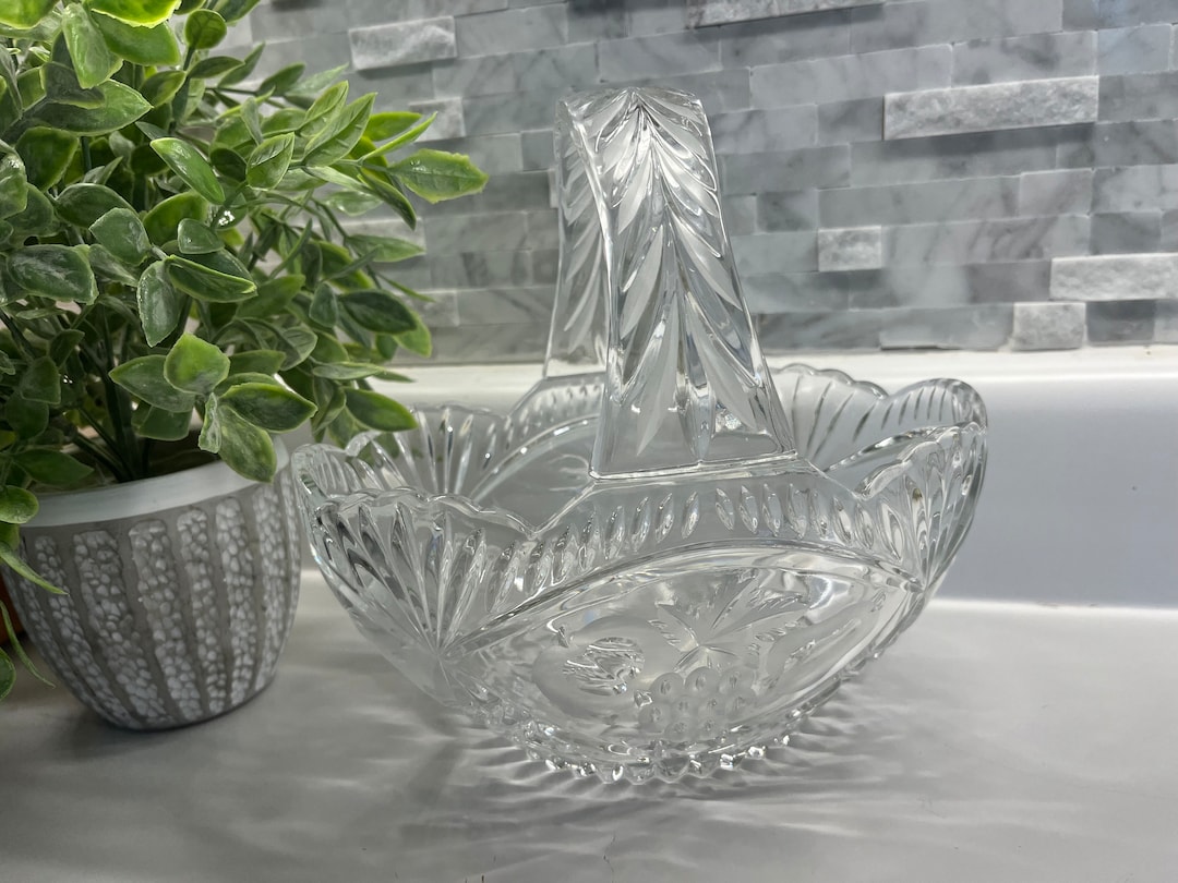Vintage Crystal Basket With Fruit Etched; Beautiful Crystal Basket - Etsy