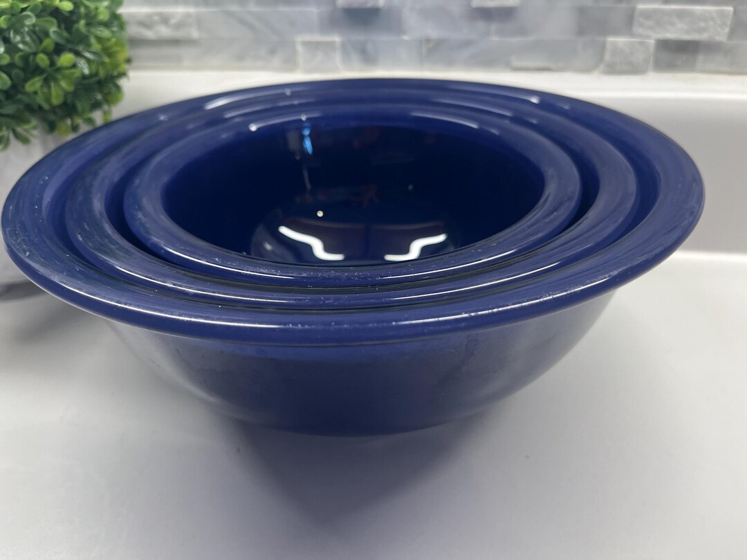 Set 3 Vintage Pyrex Blue Glass Clear Bottom Nesting Bowls, Mixing ...