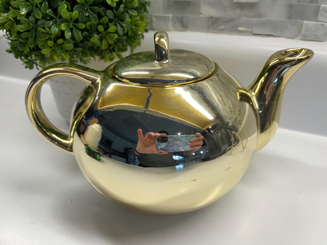 Vintage Lillian Vernon Metallic Gold Ceramic Teapot Tea Lover Gift - Etsy