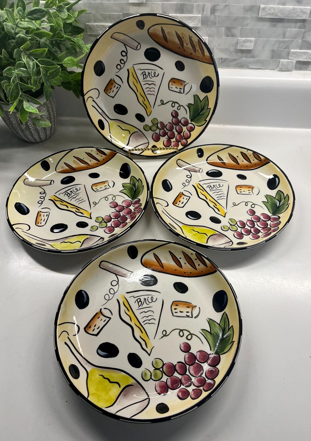 Hand-painted Appetizer Plates: Clay Art Buon Vino, Set of 4 - Etsy