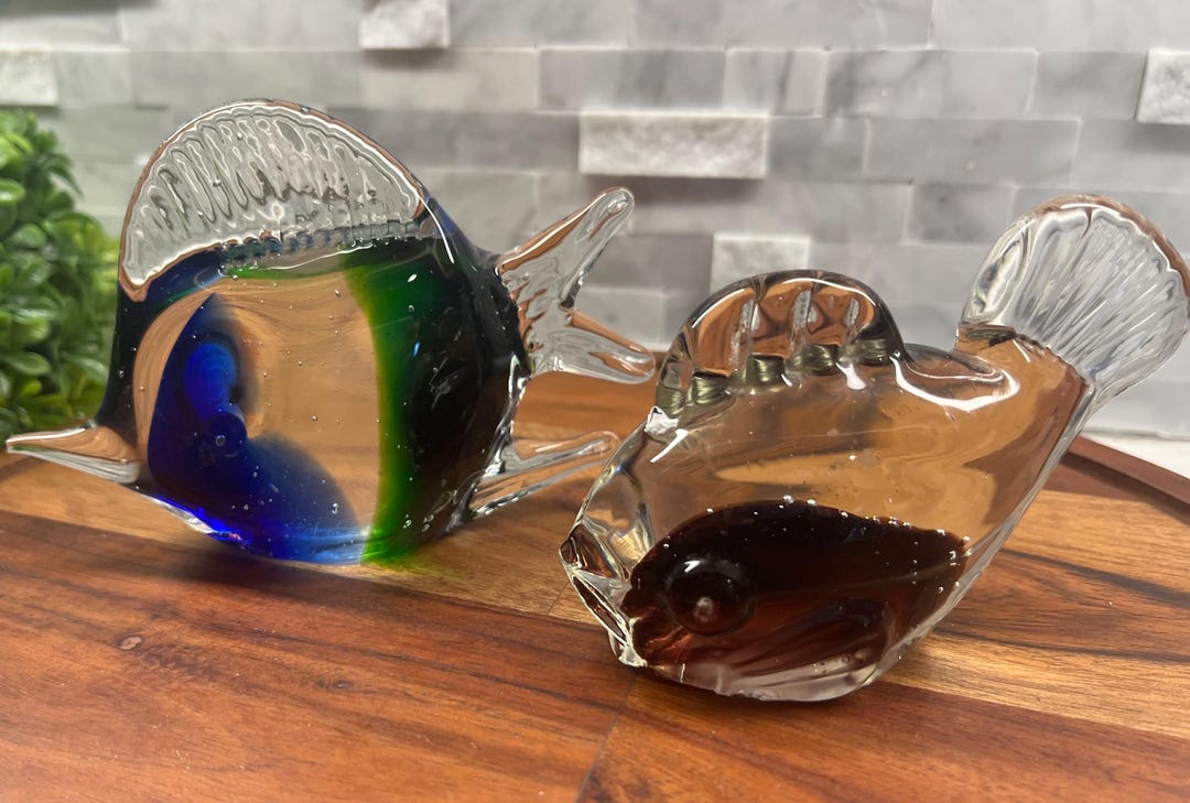 Art Glass Fish Figurines Paperweights. Pair of 2 Colorful Glass Fish ...