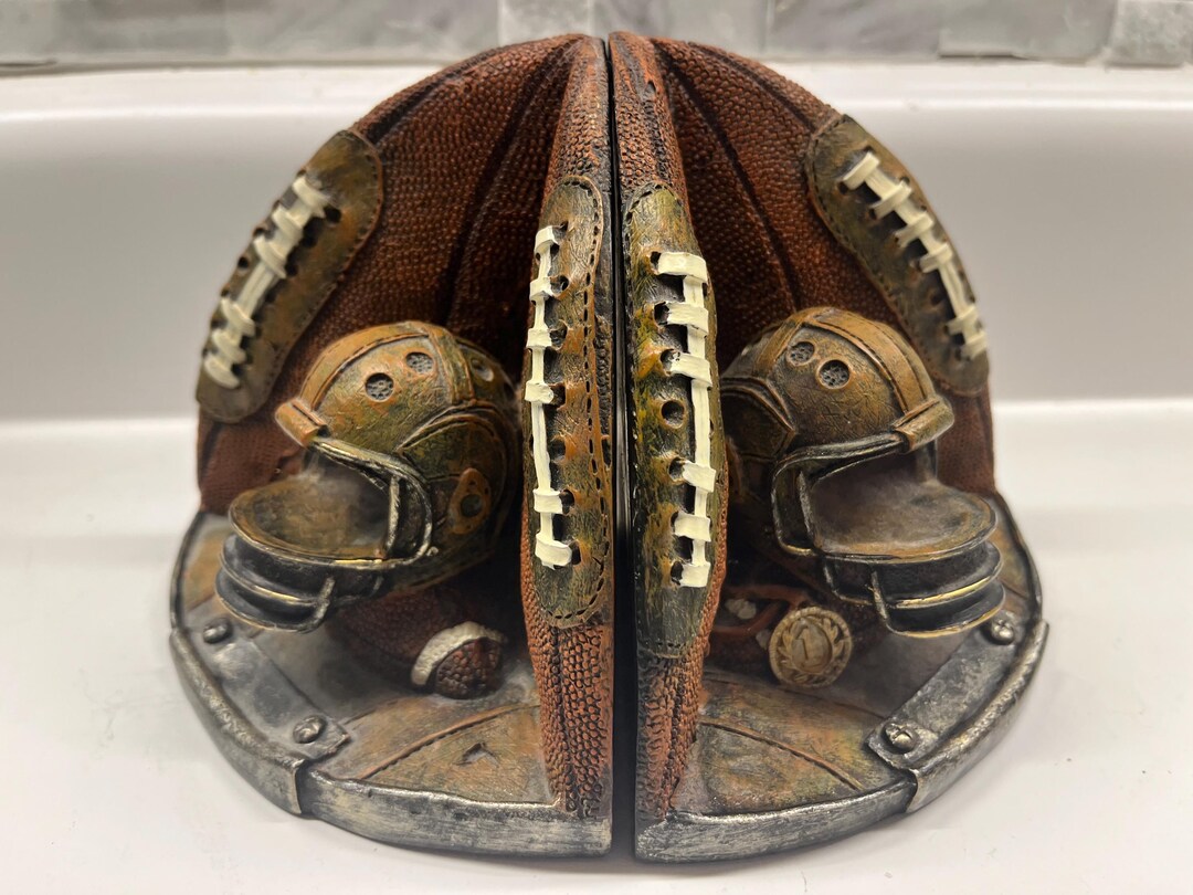 Classic Football Book Shelf Bookends Helmet Ball Rustic Corner Bookends ...