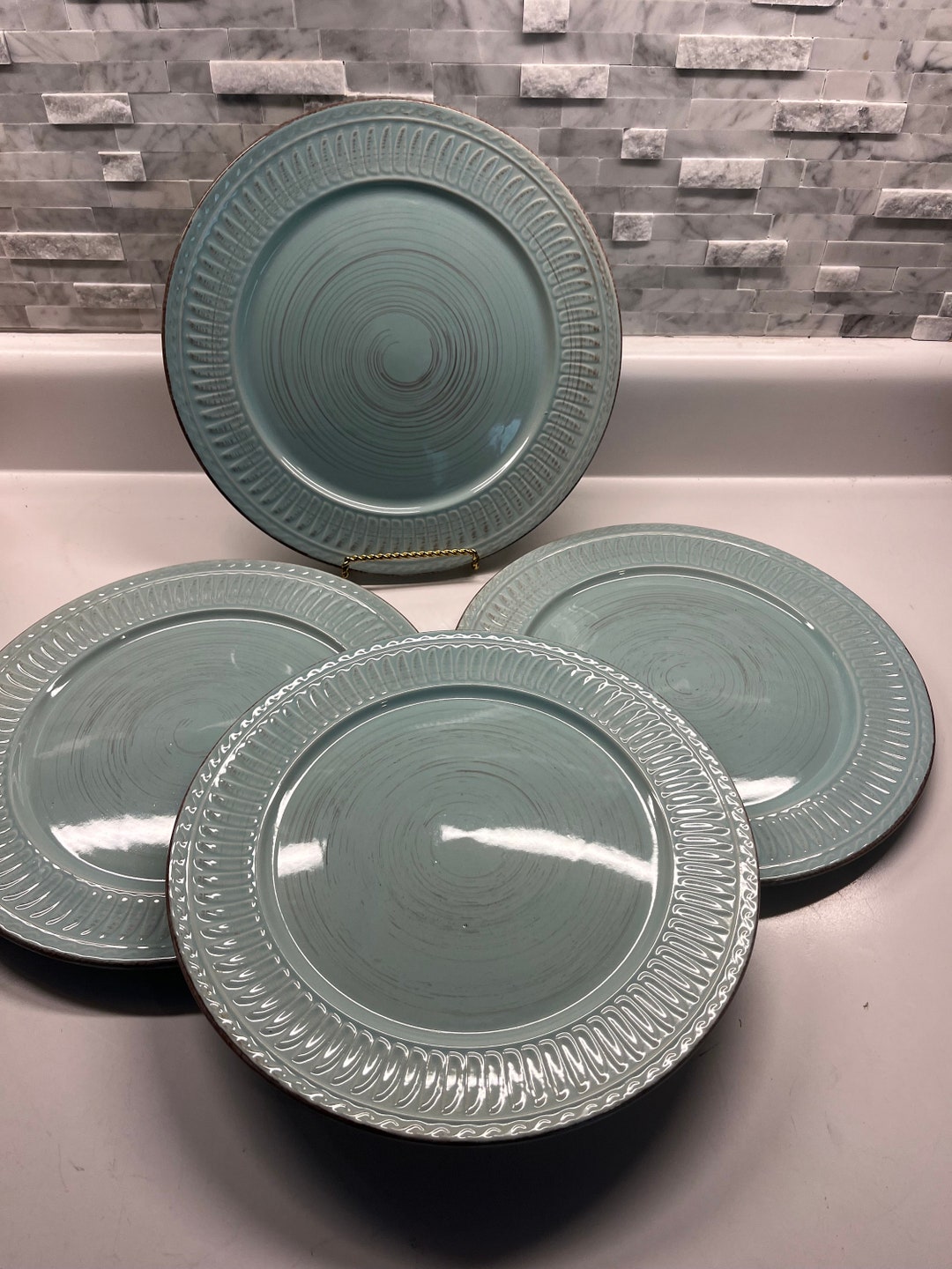 Set of 4 Cosenza Aqua Dinner Plates by Home Essentials - Etsy