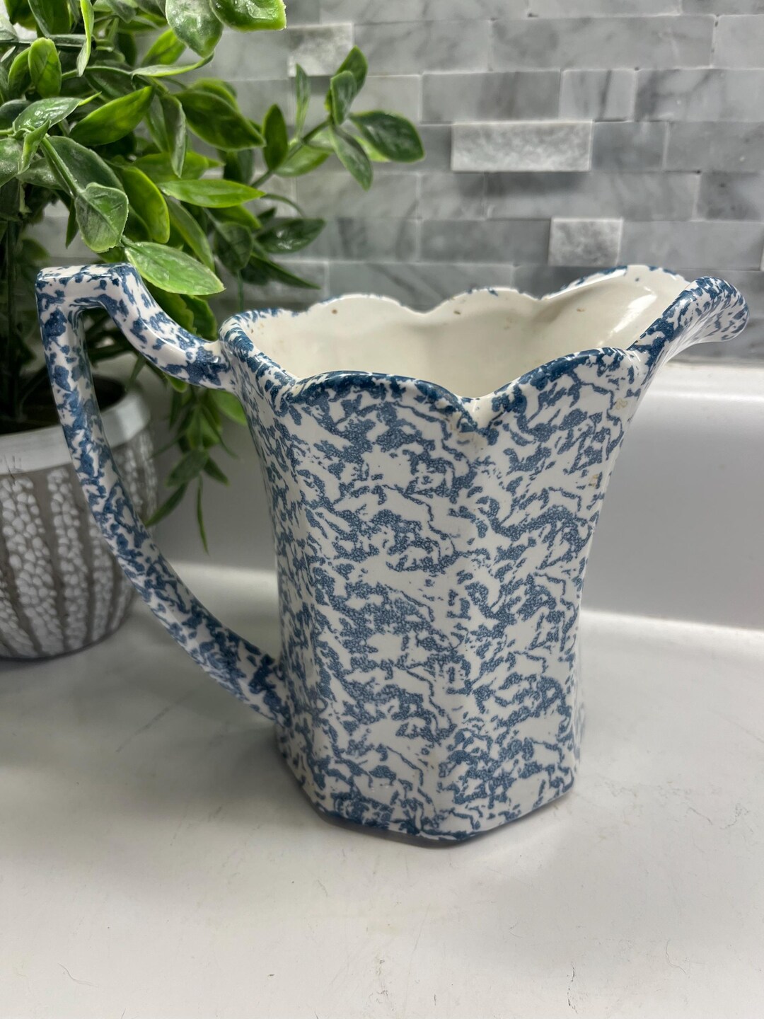 Vintage Mccoy Ironstone Blue Splatter Ware 6” Pitcher / Mccoy Blue ...