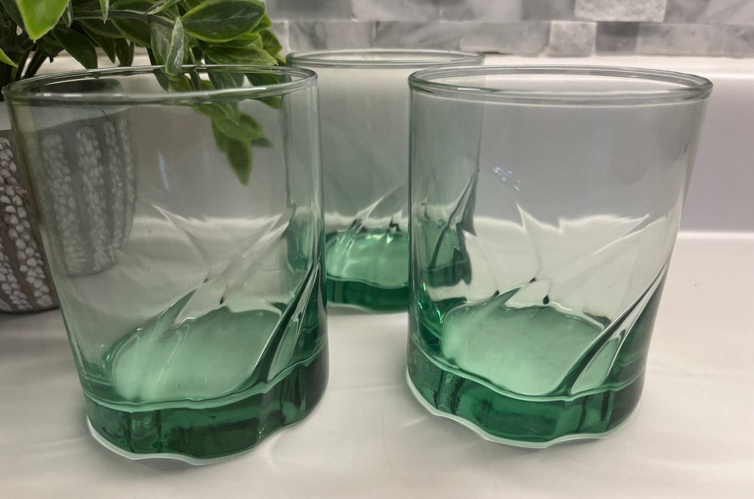 Libbey Monterey Spanish Green Lowball Glasses W/swirl Designed Weighted ...