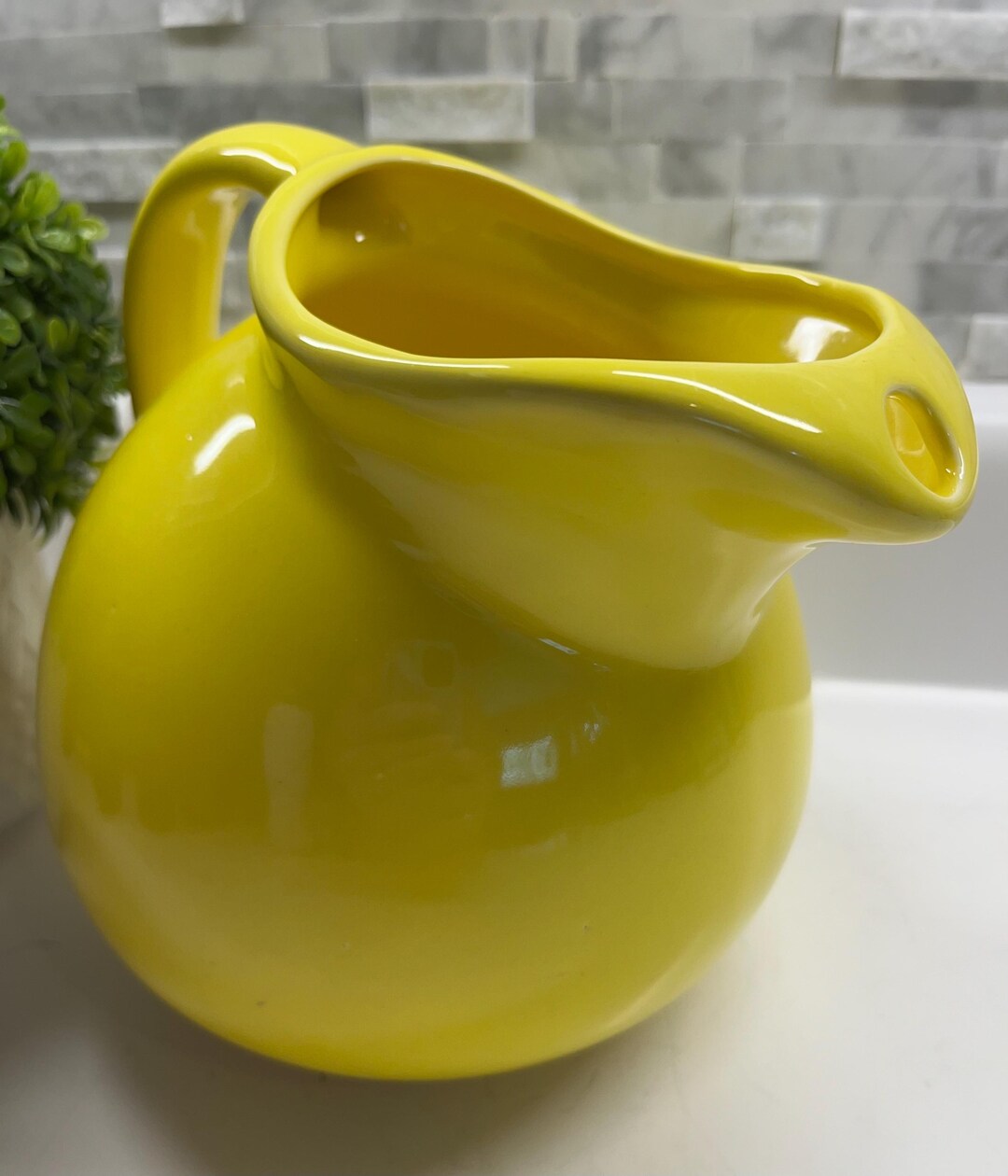 Vintage Lemon Yellow Ball Jug Pitcher: MCM Ice Lip Water Server - Etsy