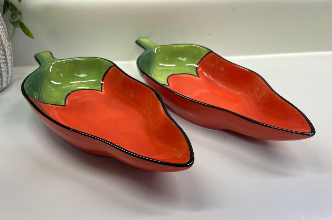 Red Chili Pepper Serving Bowls Clay Art Chili Fiesta Hand Painted Set ...