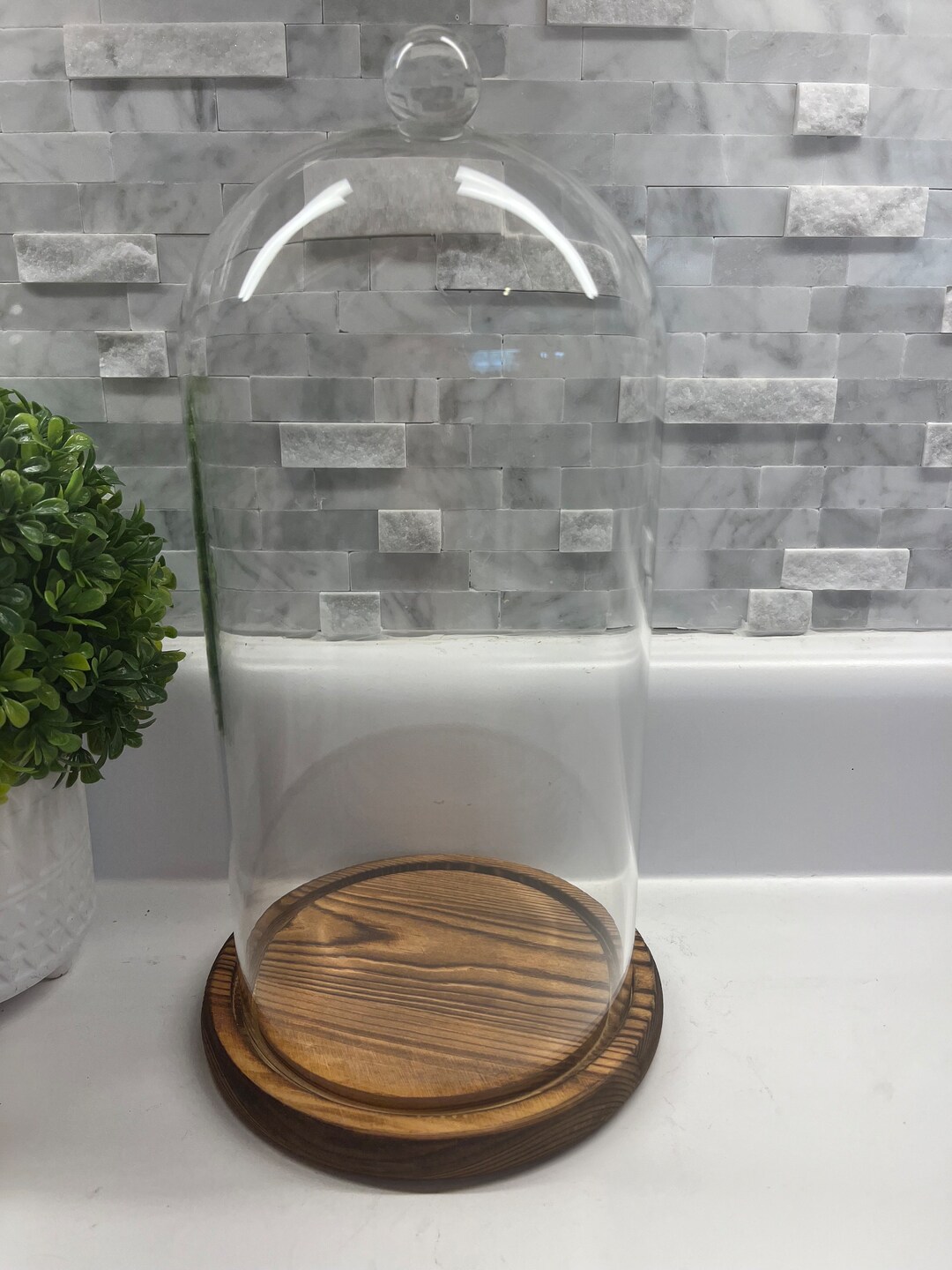 Glass Cloche Dome | Natural Wood Base | Decorative Dome | Home ...