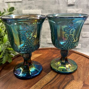 Vintage Carnival Glass Goblets Harvest Grape Indiana Glassware ...