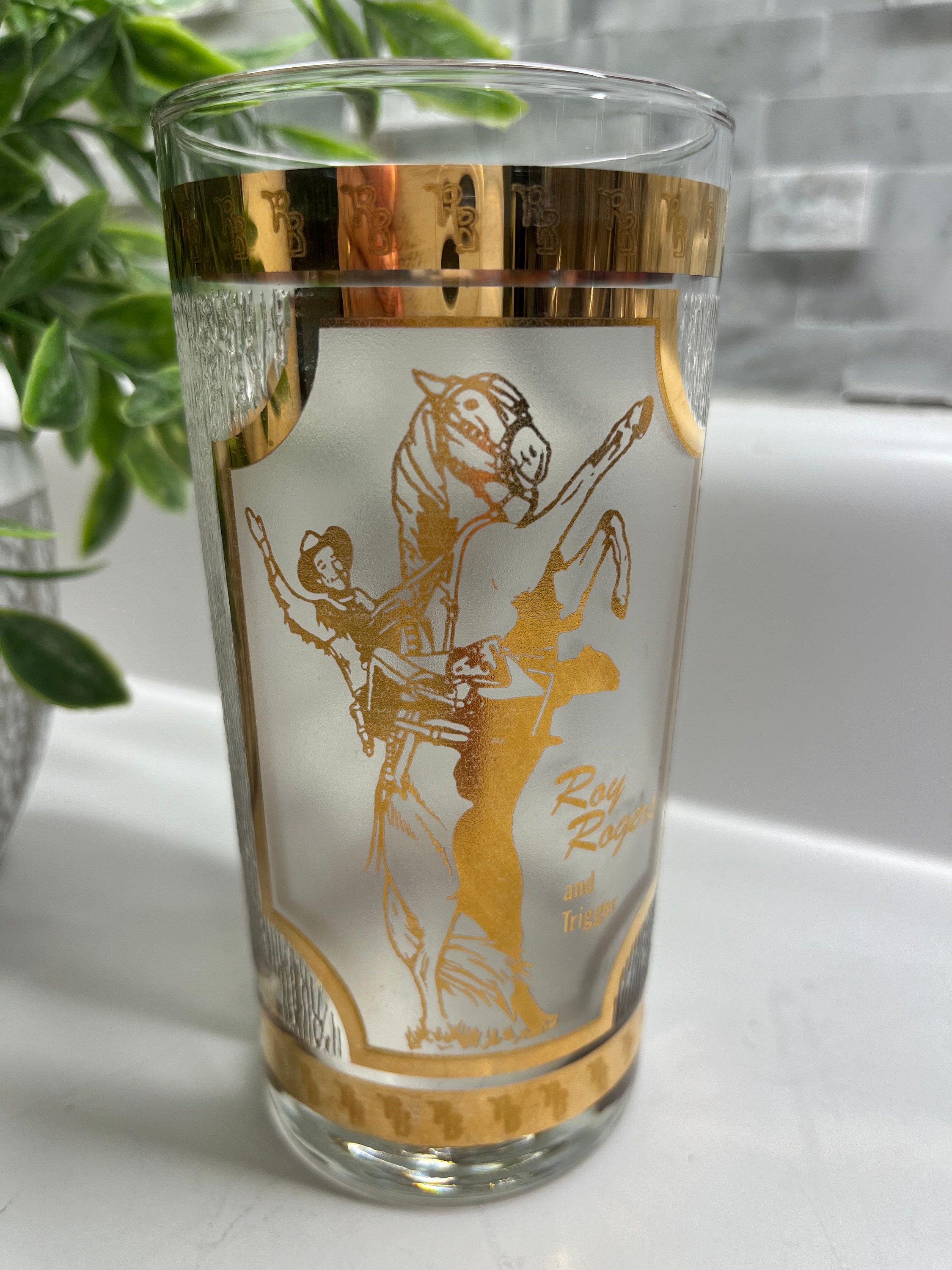 Vintage Culver Glass Roy Rogers and Trigger frosted 22K Gold Encrusted ...