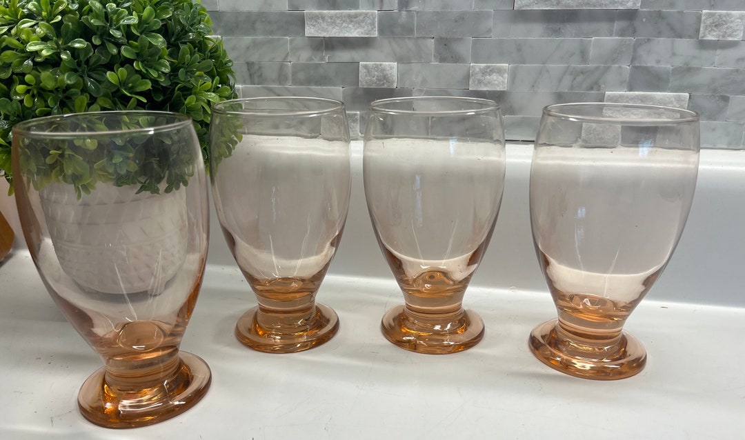 Set of Four Vintage Cristar Copa Aqua Lexington Pink Footed Goblets ...