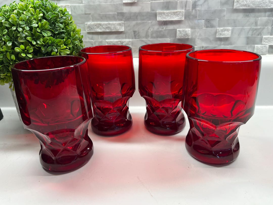 Viking Ruby Red Georgian Mid Century Honeycomb Water Glasses/goblets, 5 ...