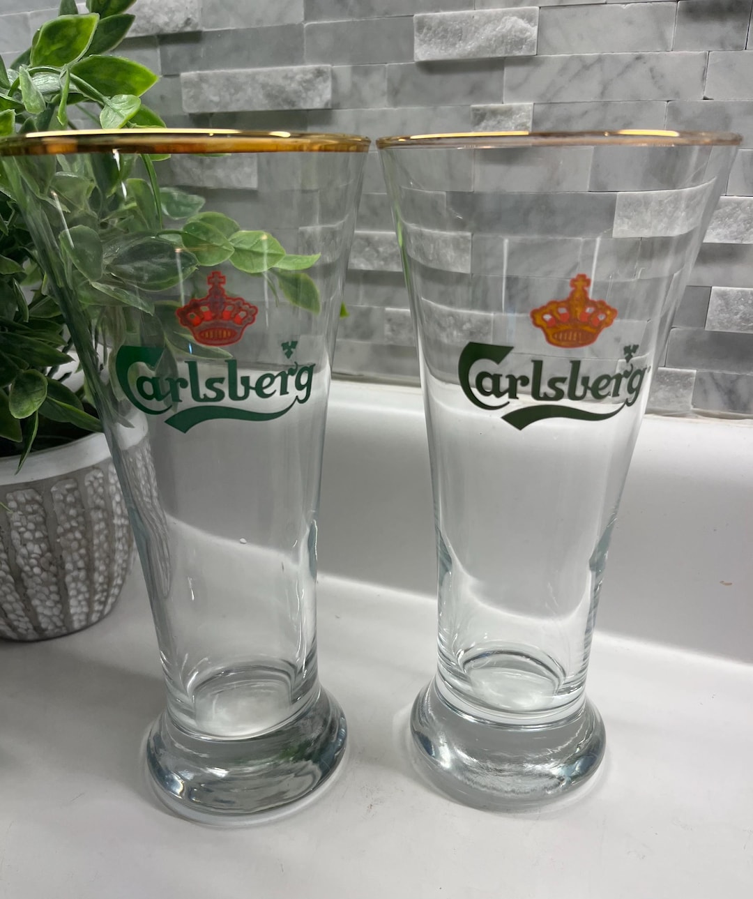Vintage Carlsberg Gold Rimmed Advertising Crown Logo Pilsner ...