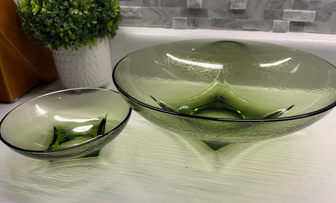 Hazel Atlas MCM Avocado Green Fruit Salad Chip and Dip Dinnerware Bowl ...