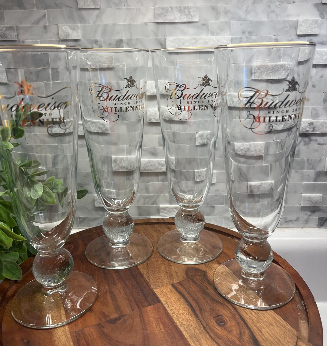 Budweiser Set of 4 Millenium Gold Rimmed Pilsner Beer Glasses 12 Oz ...