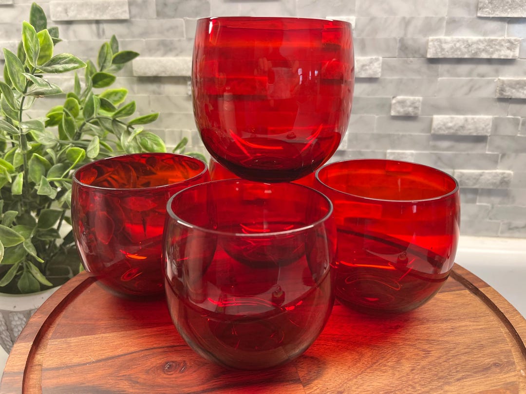 Ruby Red Handblown Glass Roly Poly Glasses - Vintage Anchor Hocking Set ...