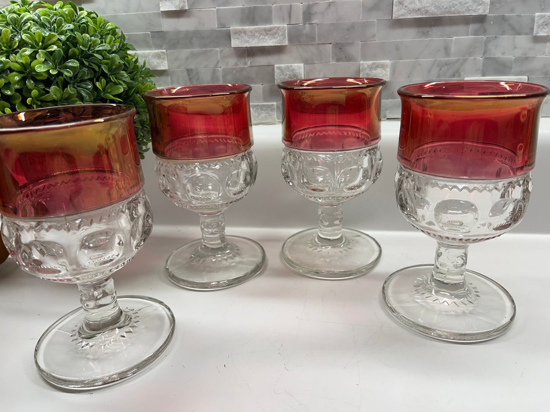 Vintage Ruby Red Flash Glass Set of 4 Red Kings Crown Tiffin Franciscan ...