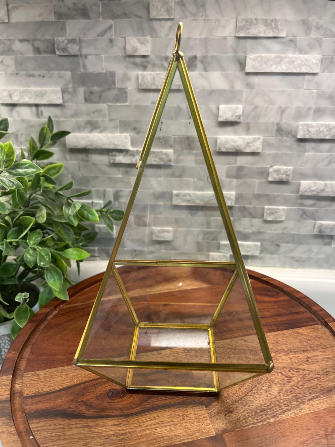 9" Glass and Brass Pyramid Box for Display/terrariums/succulent Garden ...
