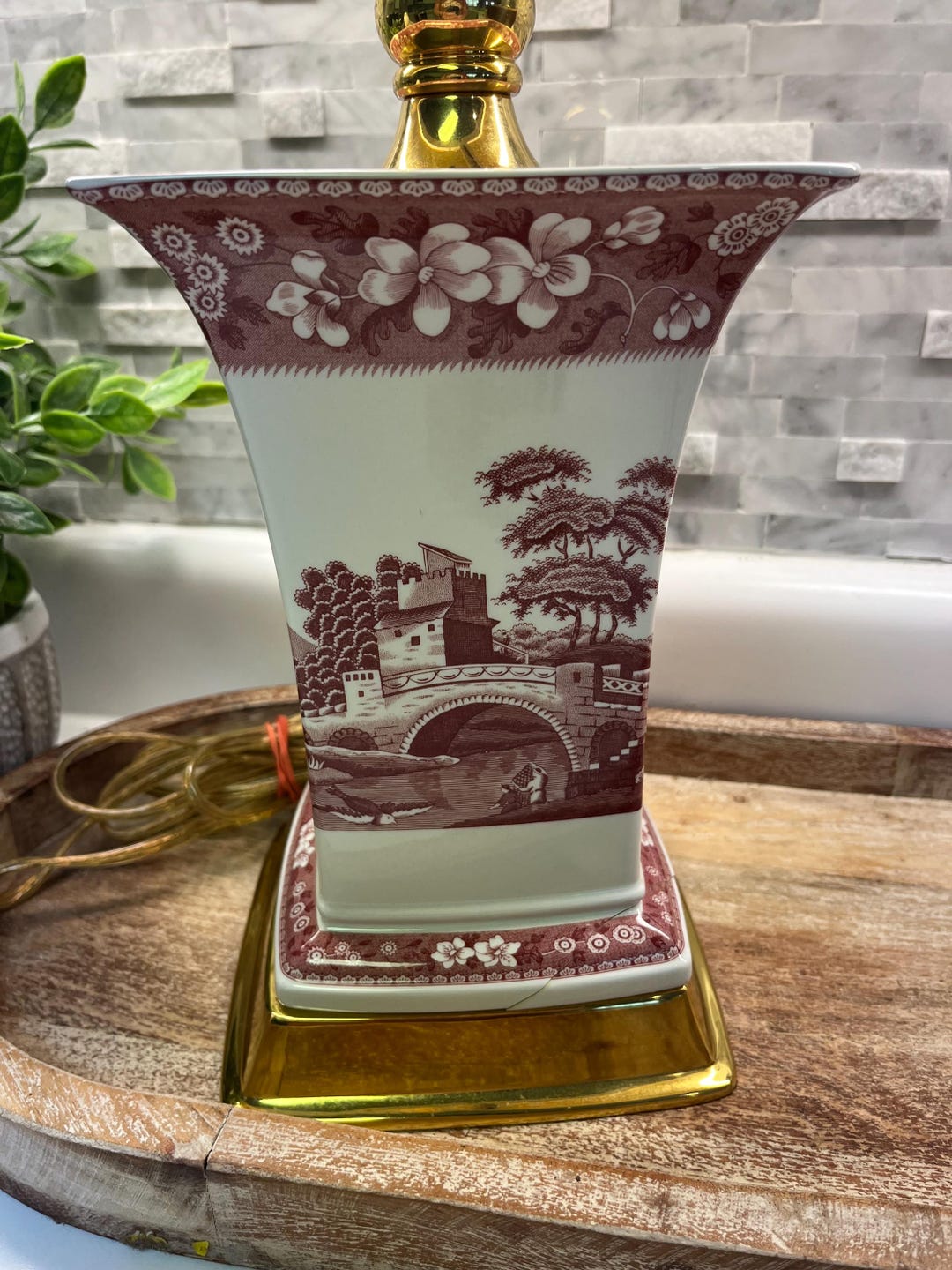 Vintage Spode Pink Tower Square Vase (newer Backstamp) Table Lamp Hard ...